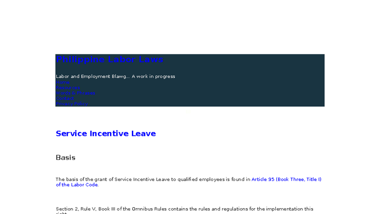 Philippine Labor Laws: Service Incentive Leave Explained - Studocu