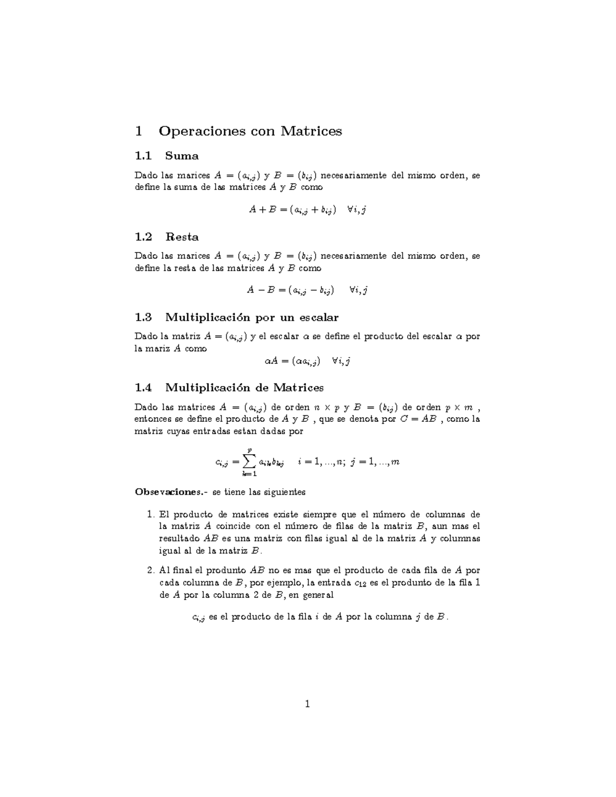 Operaciones con Matrices: Suma, Resta y Multiplicación (MAT101) - Studocu
