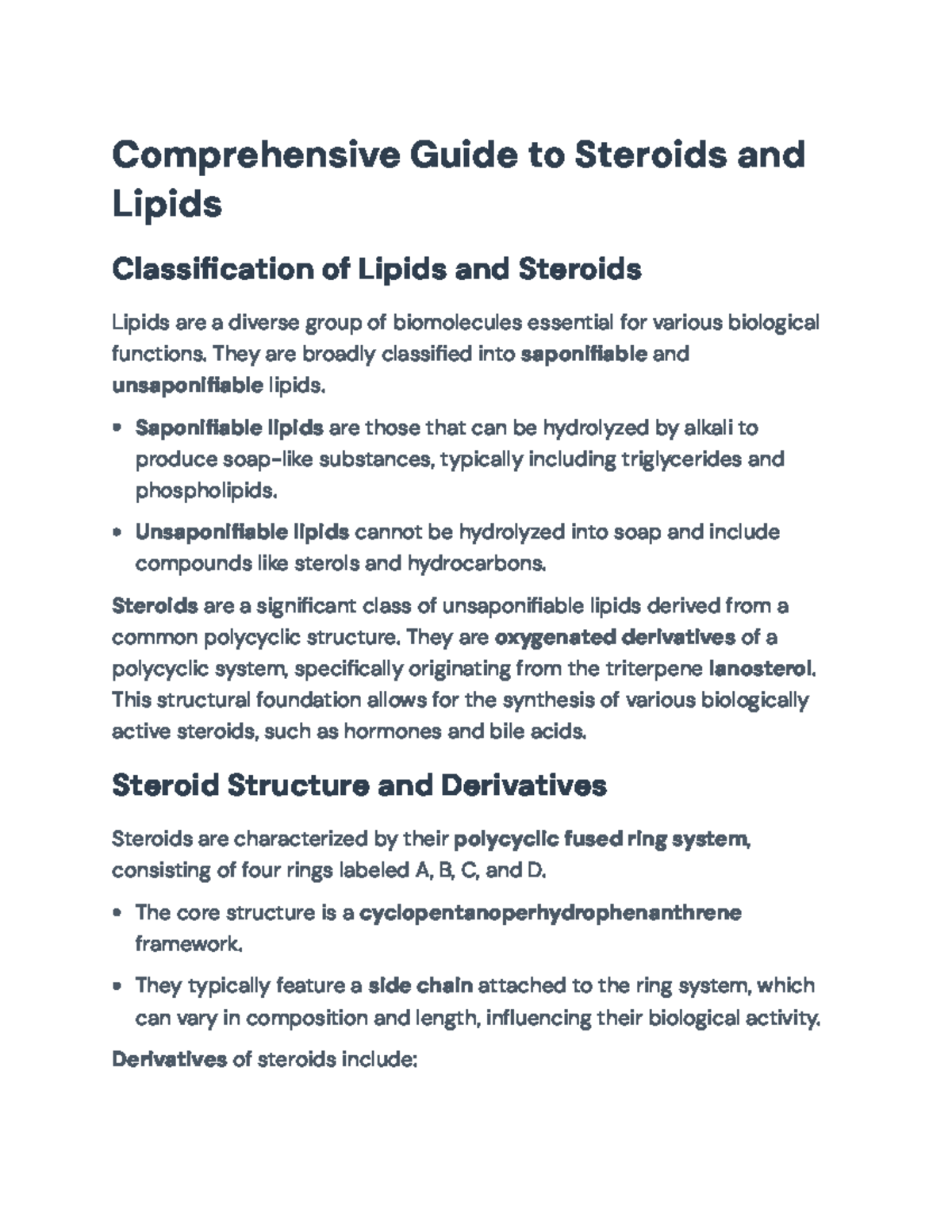 Comprehensive Study of Steroid Structure and Function in Lipids ...
