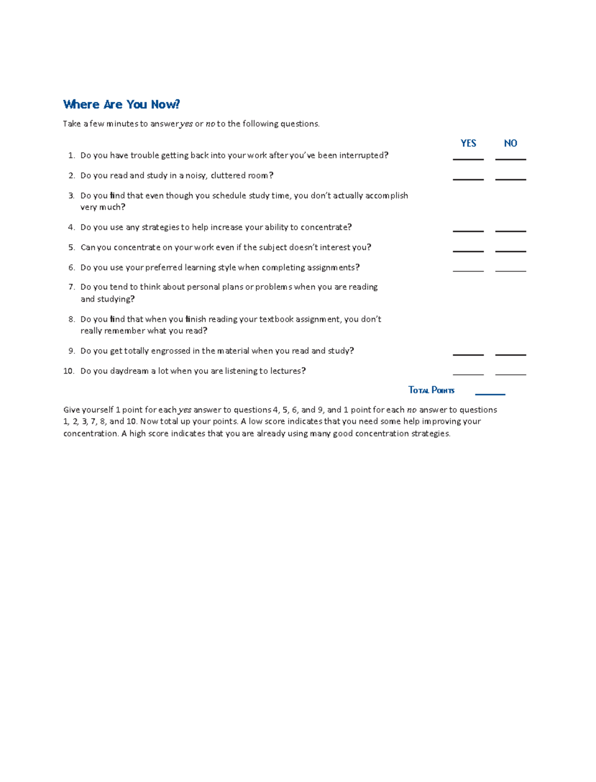 Activity 6.1 Concentration Strategies - ACTIVITY 6- Where Are You Now ...