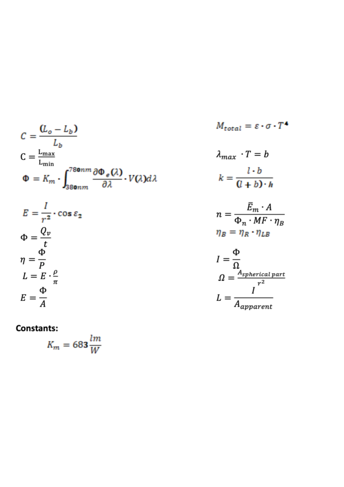 Formula sheet lighting - Bouwfysisch en installatietechnologisch ...
