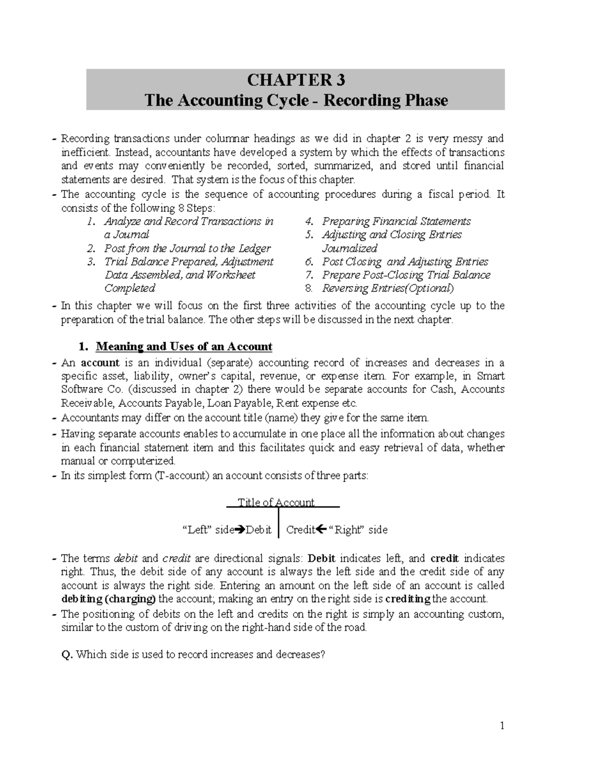 CHAPTER 3: The Accounting Cycle - Recording Phase (ACC 101) - Studocu