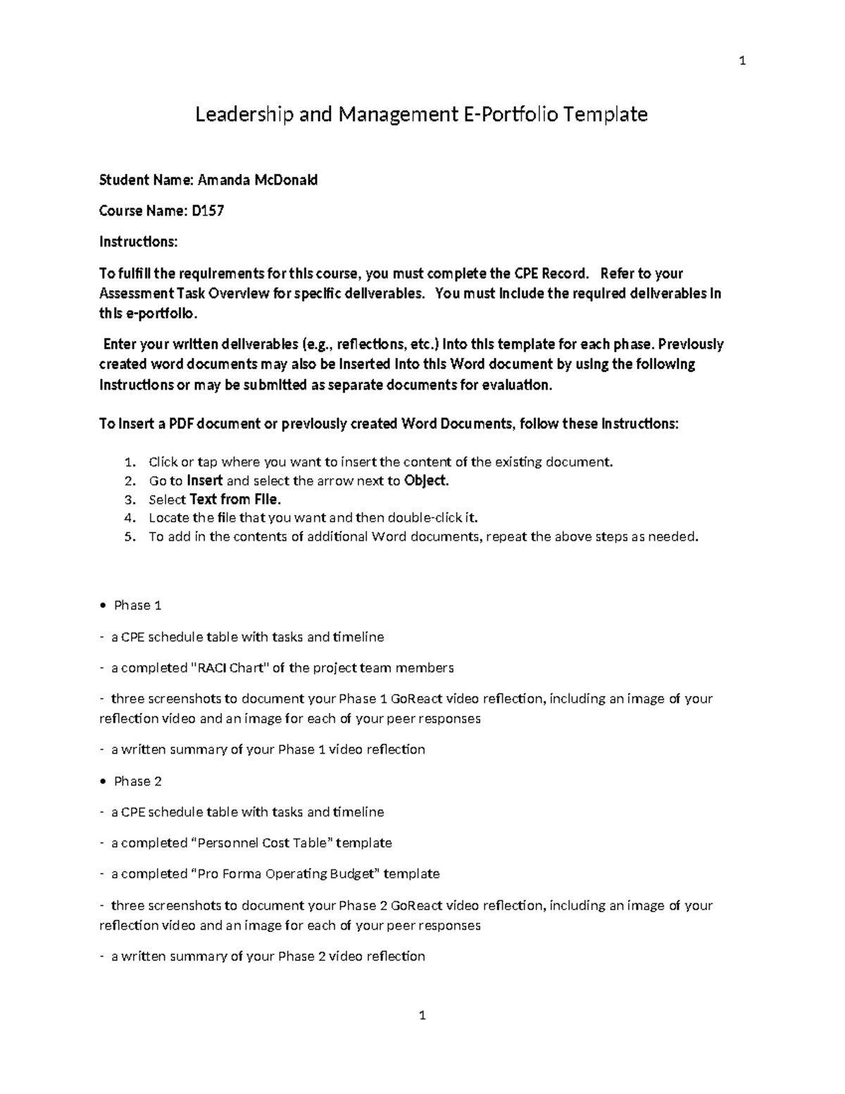 D157 E-Portfolio: Leadership & Management CPE Record Template - Studocu