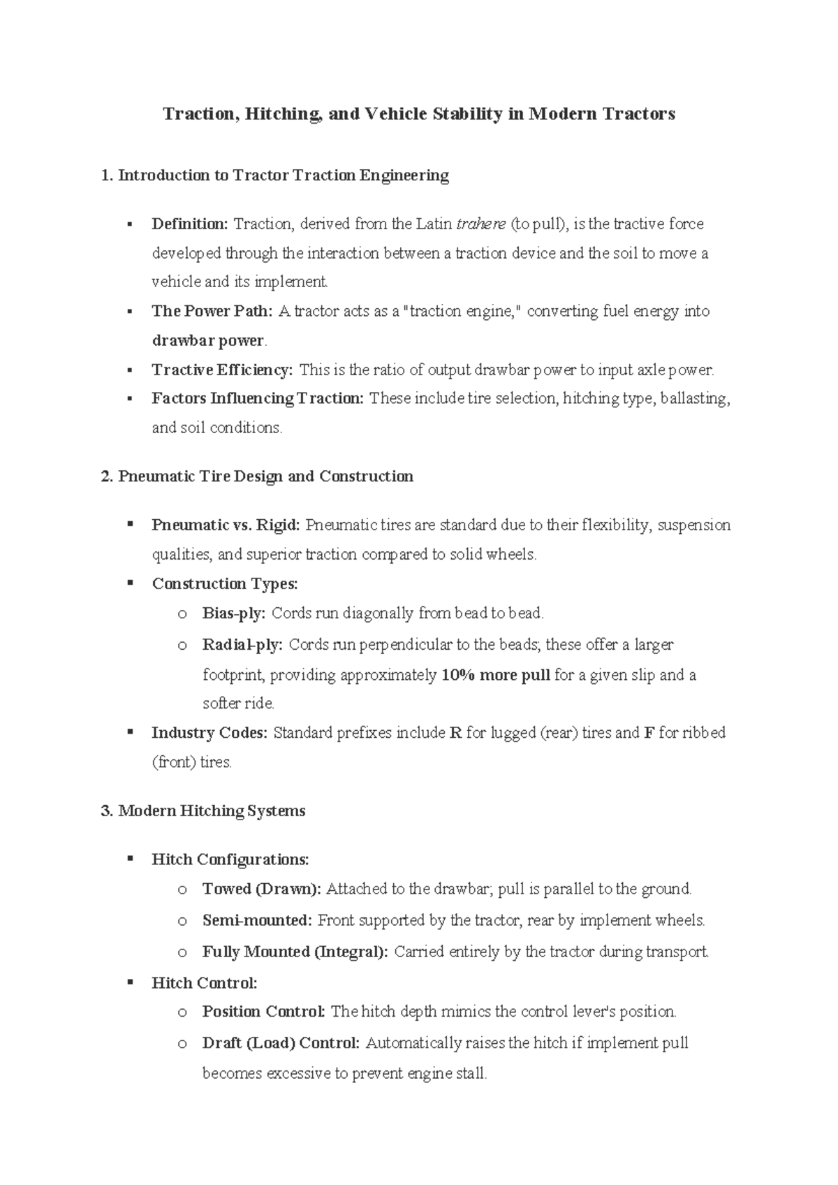 Tractor Traction Engineering (ENG 101): Lecture Slides on Stability ...