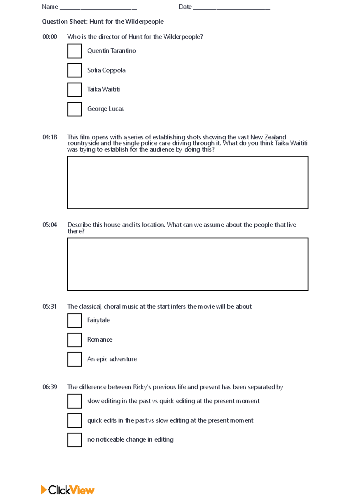 HFTW Film Viewing Questions: Hunt for the Wilderpeople Analysis - Studocu