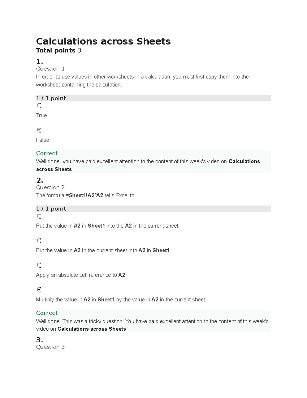 Practice Quiz on Calculations Across Sheets - Week 2 (CPM 101) - Studocu