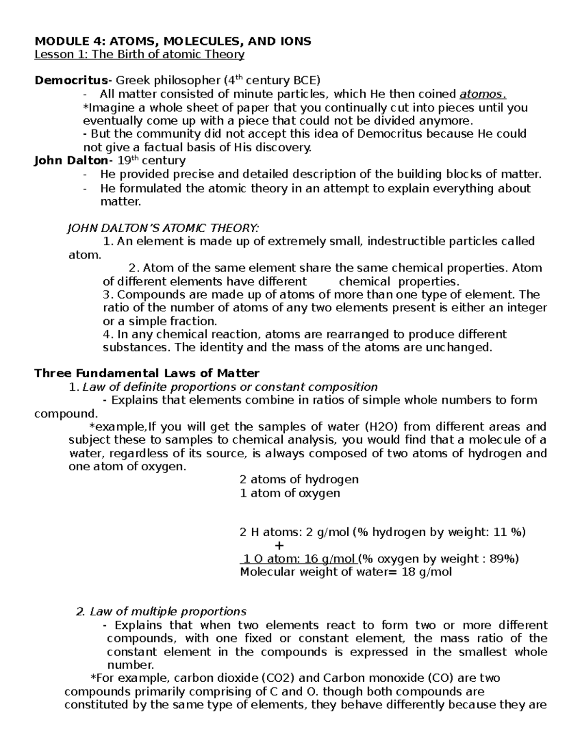 Module 4: Atoms, Molecules, and Ions - Chemistry Overview - Studocu