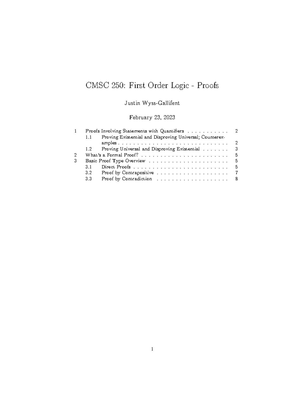 CMSC 250: First Order Logic Proofs - Quantifiers & Proof Techniques ...