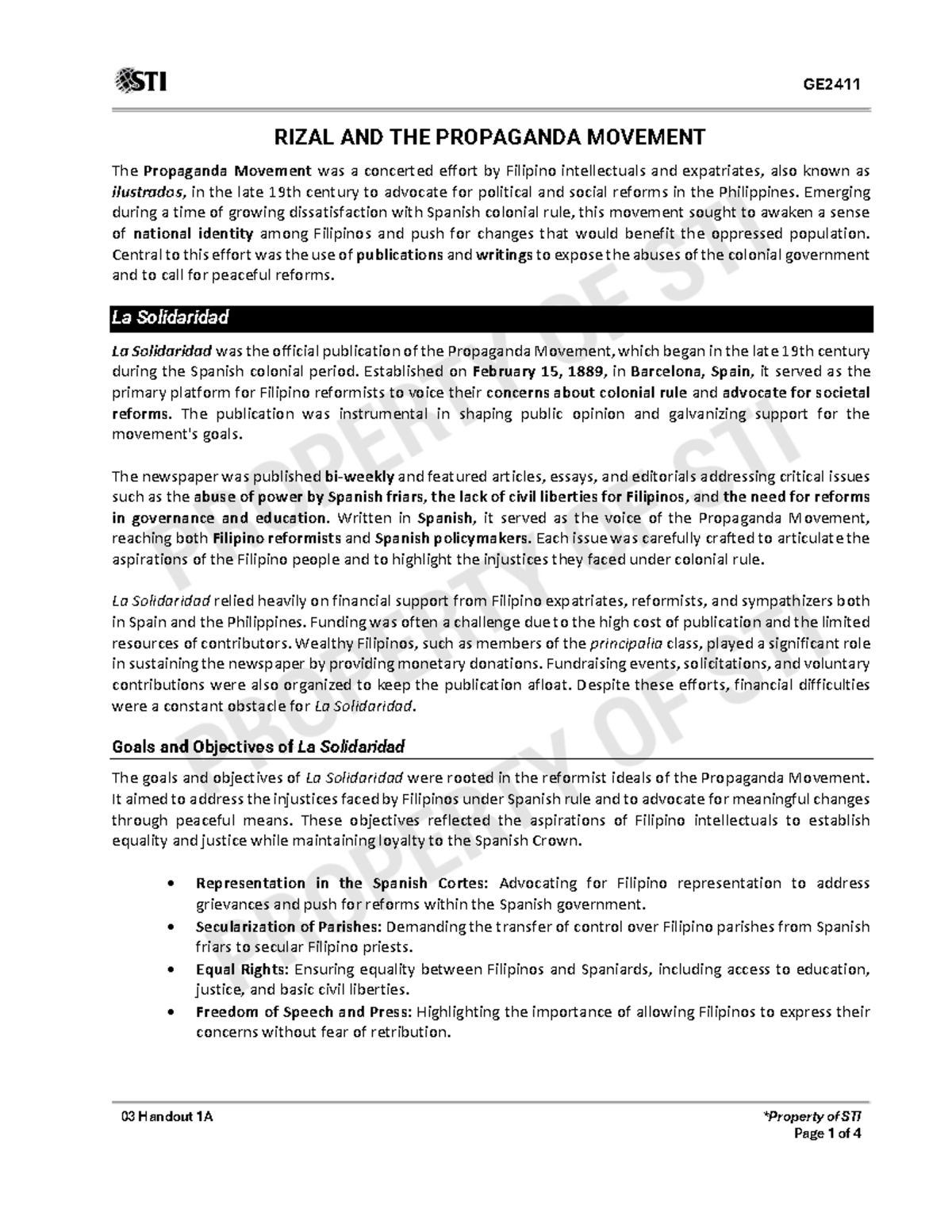 GE2411 Midterm Study Notes: Rizal and the Propaganda Movement - Studocu