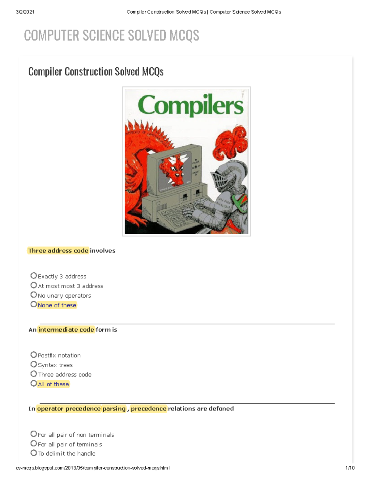 Compiler Construction Solved MCQs Computer Science Solved MCQs - COMPUTER SCIENCE SOLVED MCQS ...