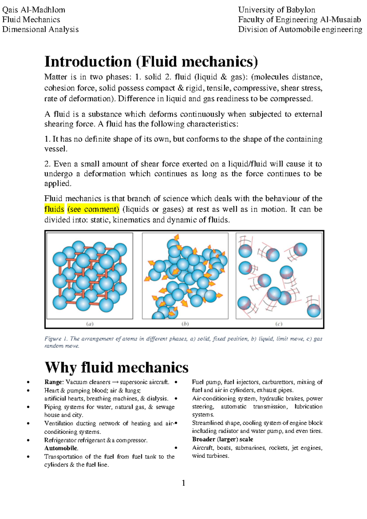Fluid Mechanics Dimensional Analysis - Lecture 1 (ENG 101) - Studocu