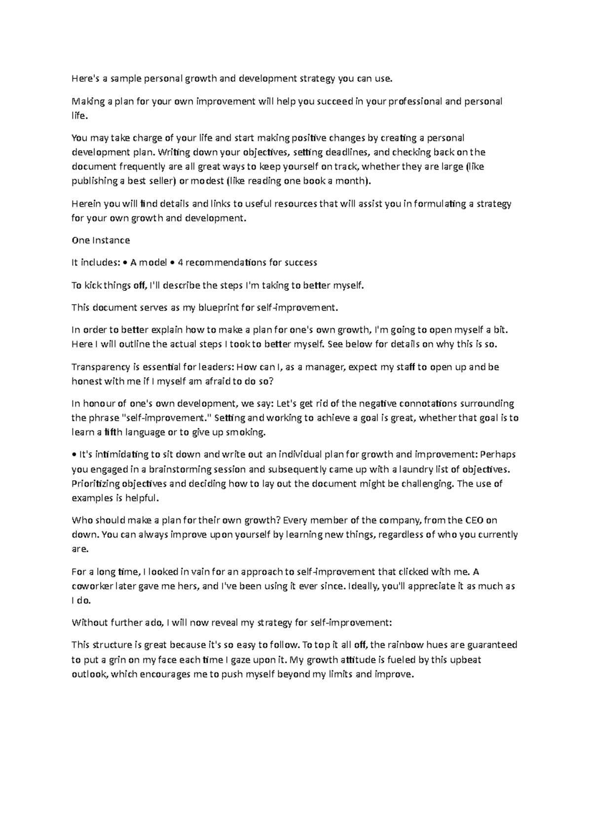 PDP Example - Here's a sample personal growth and development strategy ...