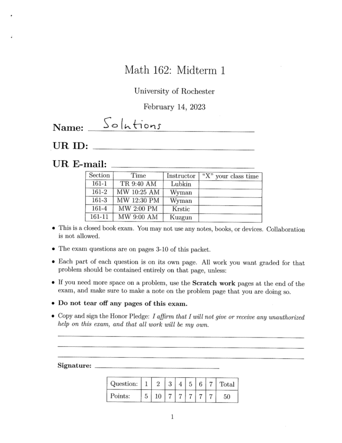 Math 162 SP23 Midterm 1 Solutions - Feb 14, 2023 - Studocu