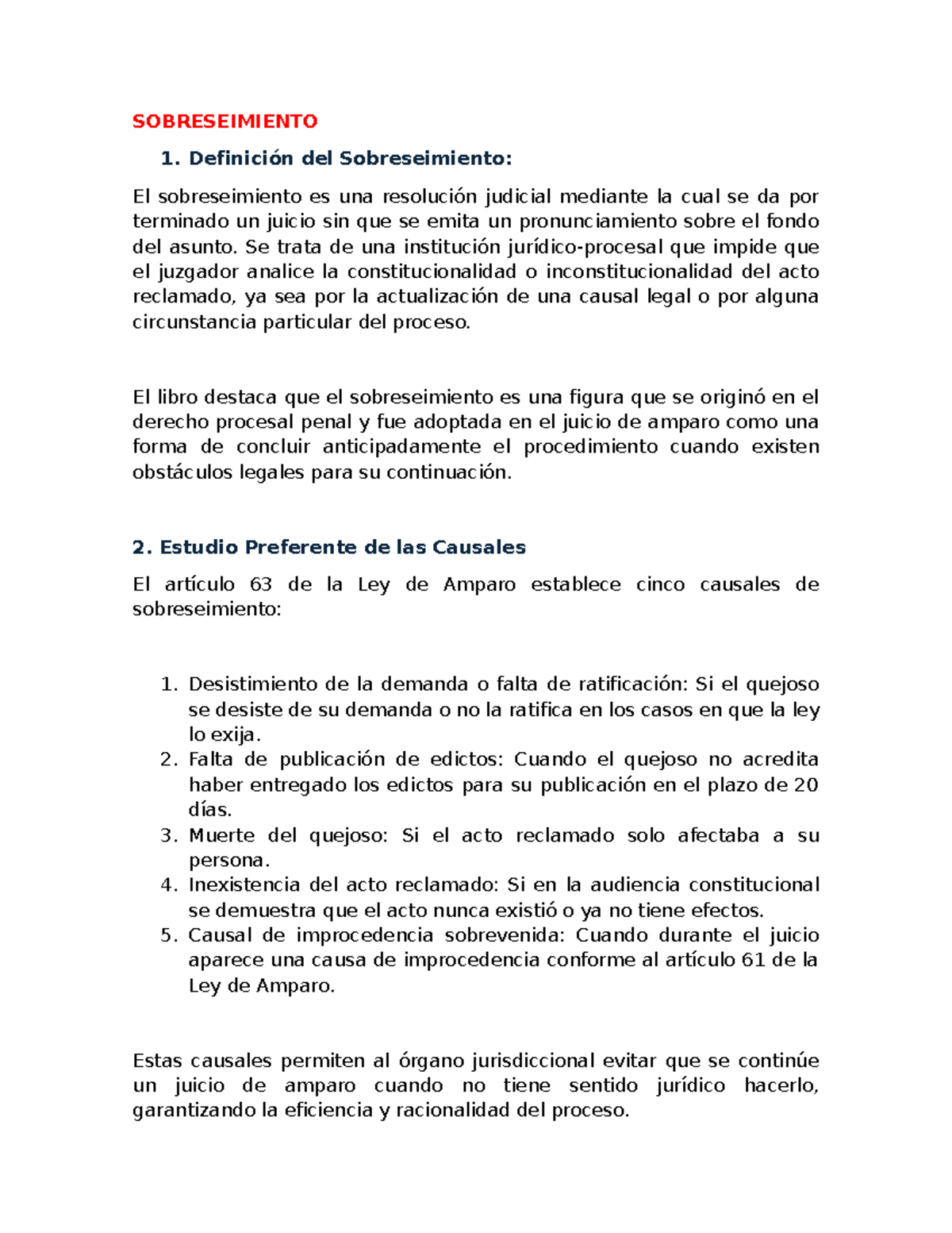 Sobreseimiento en el Juicio de Amparo: Aspectos Claves y Causales - Studocu