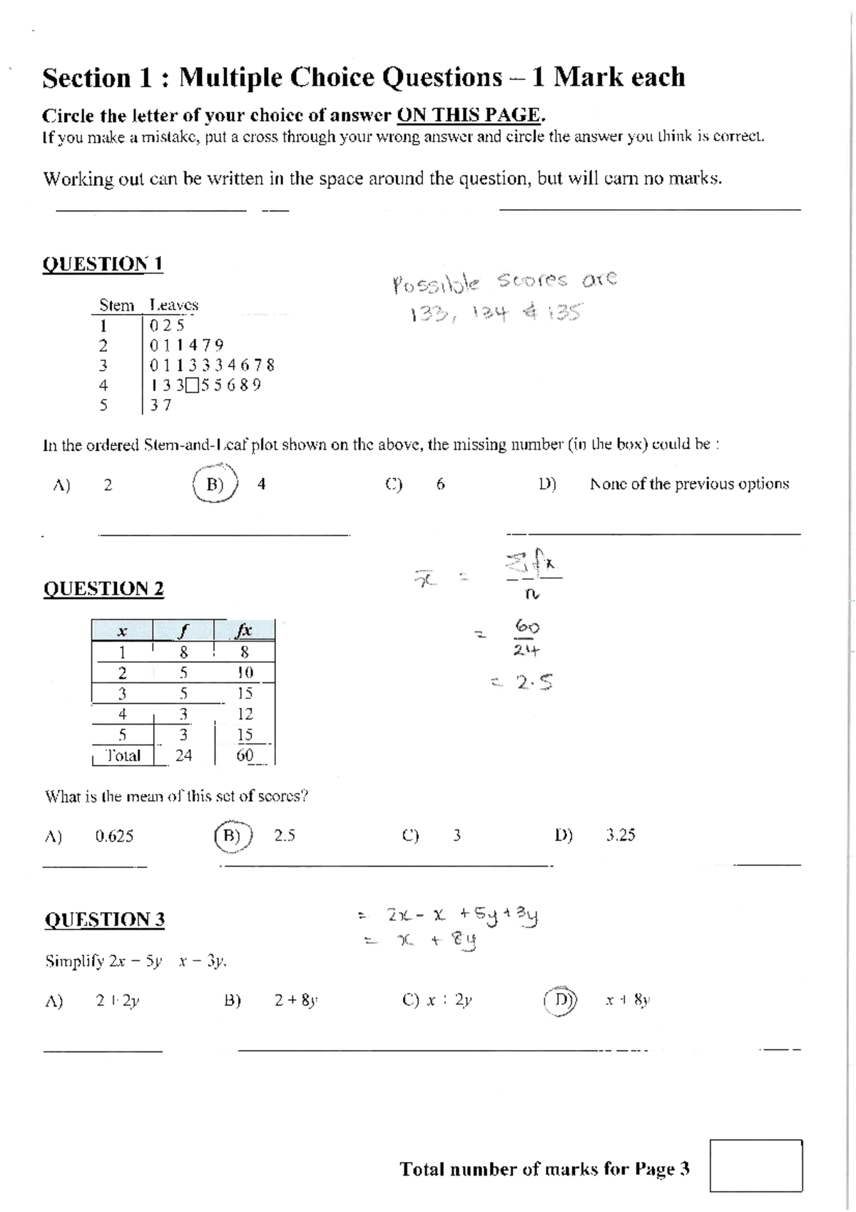 YEAR 8 2022 Final EXAM Solutions: Multiple Choice & Extended Response ...