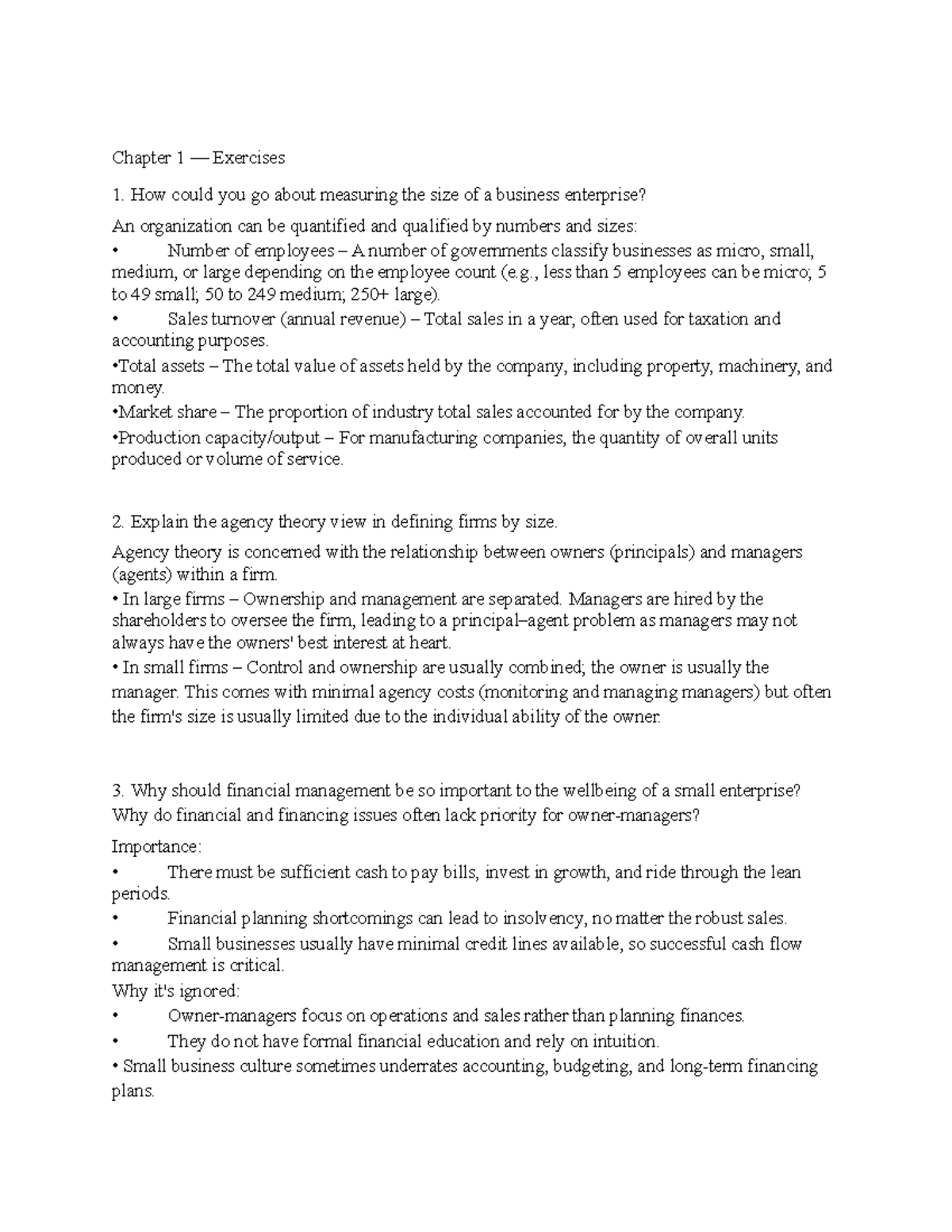 FM202 Chapter 1 Exercises: Measuring Business Size & Financial ...