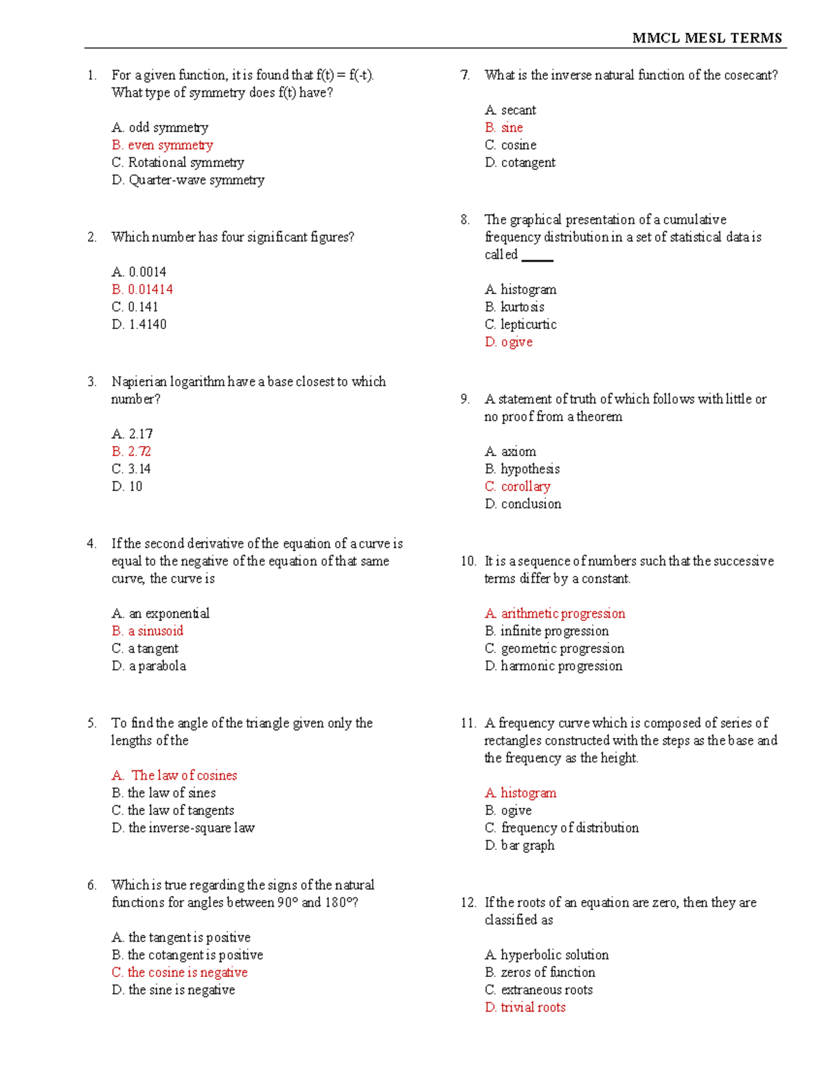 MMCL MESL TERMS: Comprehensive Review for Final Exam - Studocu