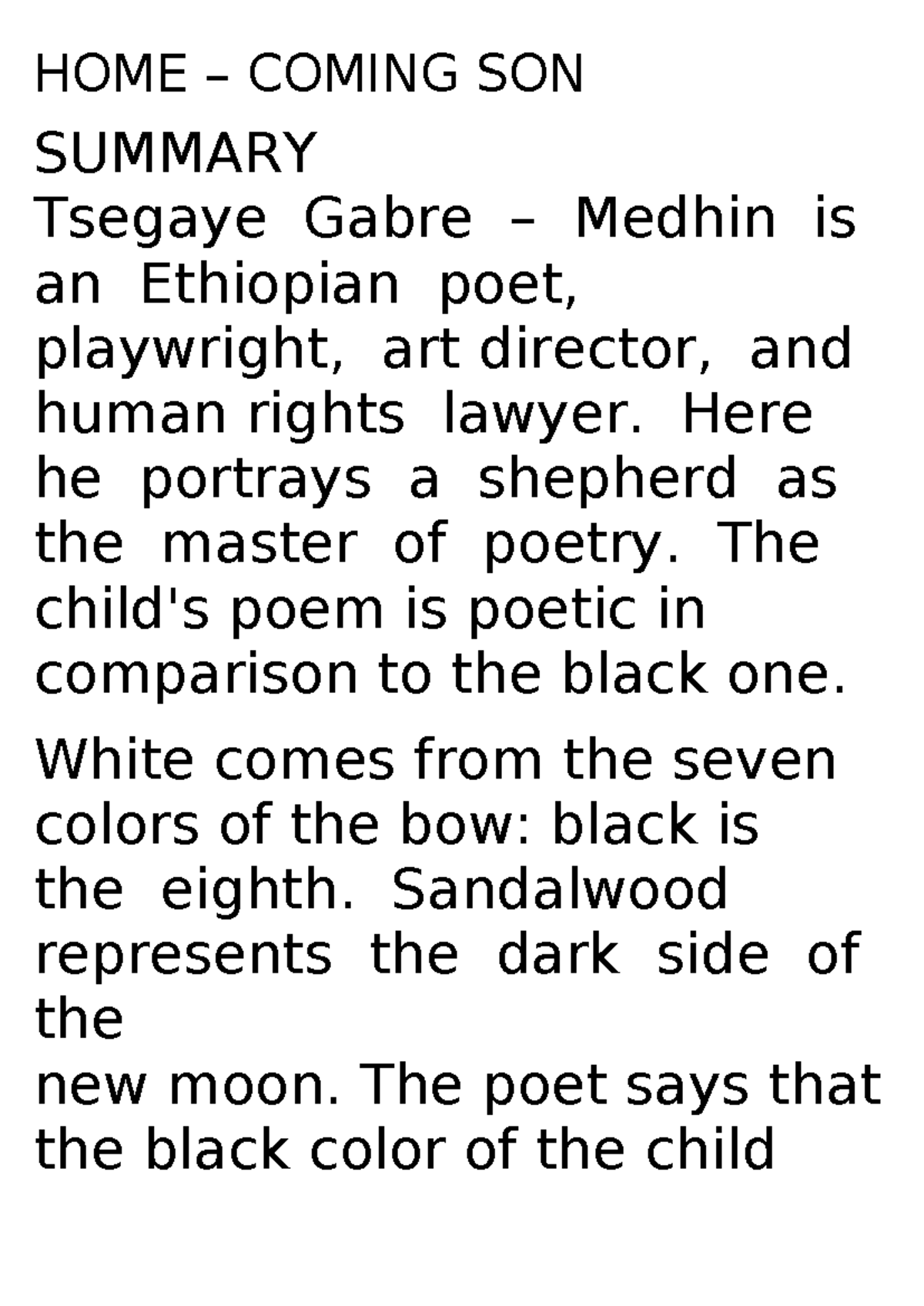 Ethiopian Poetry Analysis: Tsegaye Gabre-Medhin's Masterpiece - Studocu