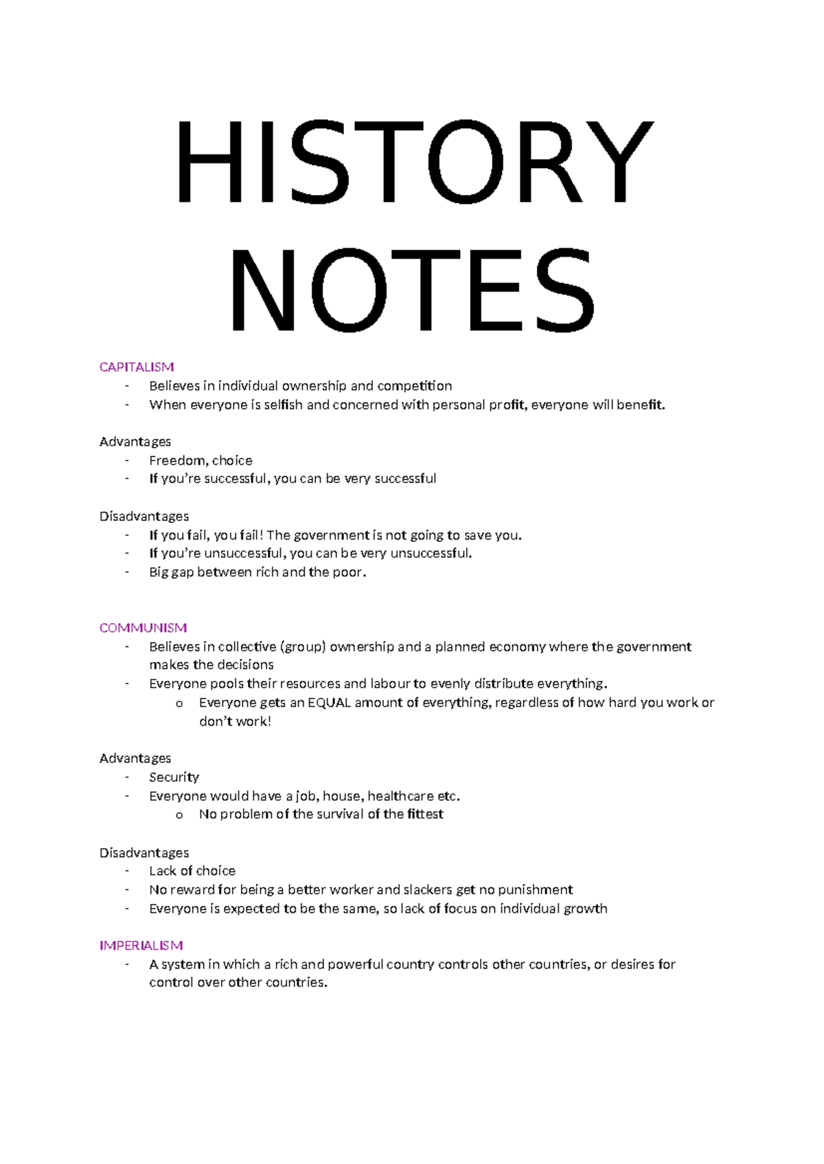HIST 101: Comprehensive Notes on Capitalism, Communism, and WWI - Studocu