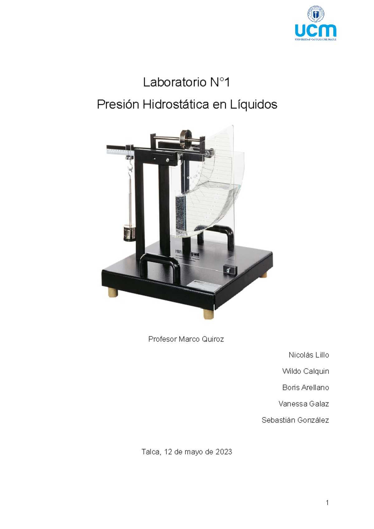 LAB n°1: Estudio de la Presión Hidrostática en Líquidos - Mecánica de ...