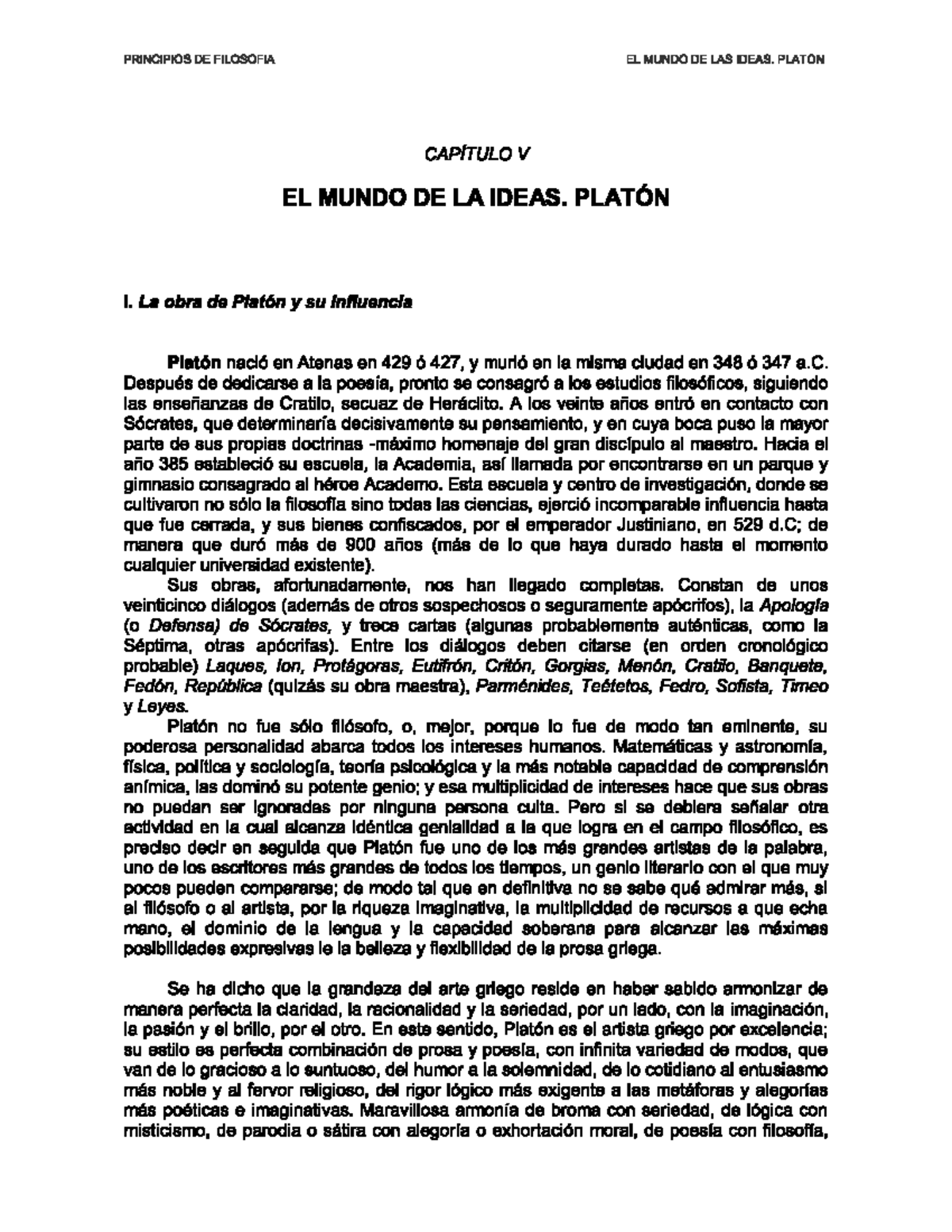 PRINCIPIOS DE FILOSOFÍA: EL MUNDO DE LAS IDEAS EN PLATÓN - CAPÍTULO V ...