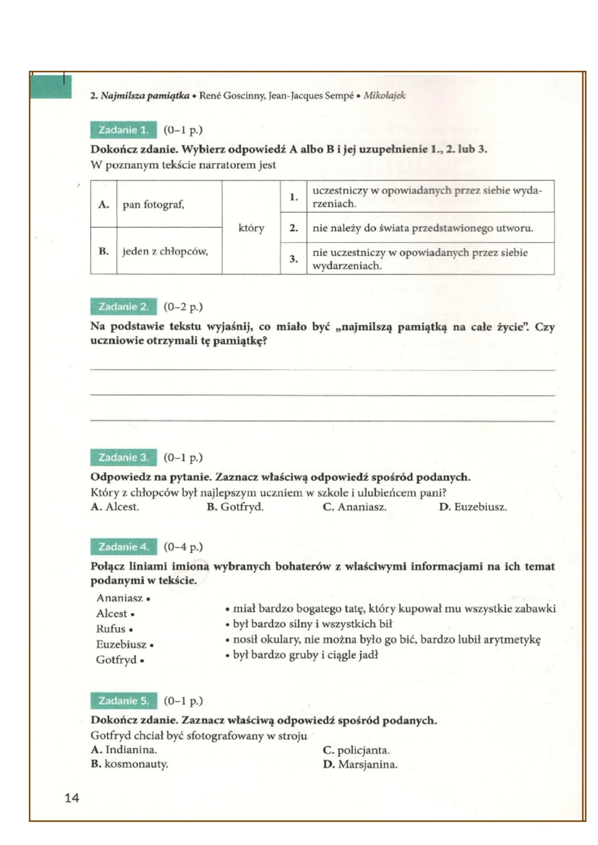 Klasa 5 polski - notatki - Odpowiedzi i punktacja do zadań egzaminacyjnych z języka polskiego ...
