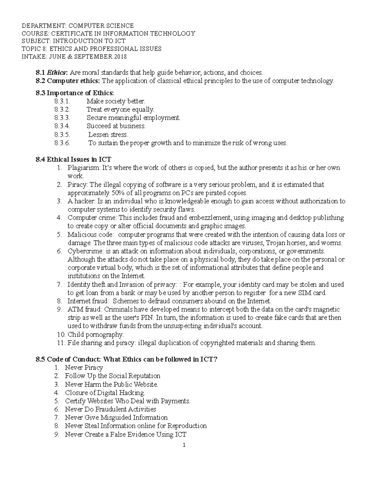 ICT Ethics & Professional Issues: Key Topics & Guidelines for It - Studocu