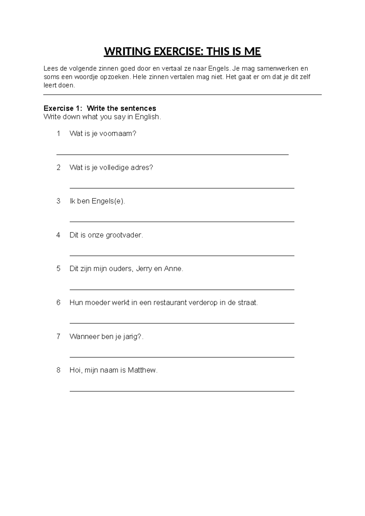 Writing Exercise: This Is Me - English Translation Practice - Studeersnel