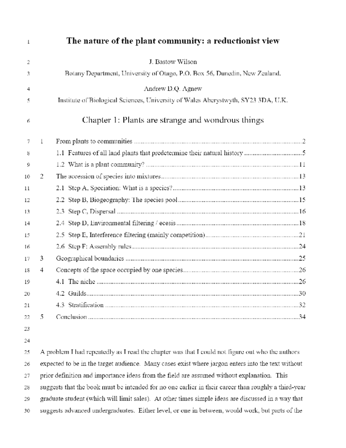 The nature of the plant community a reductionist view - BIOS 340 - Studocu
