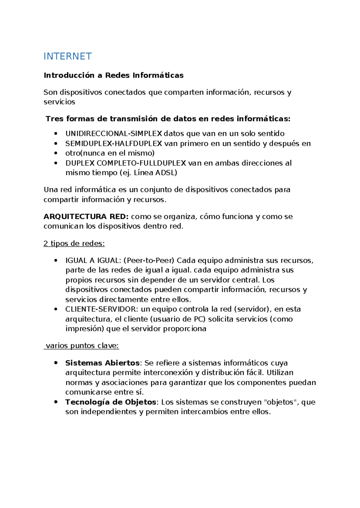 Teoría 1: Resumen de Redes Informáticas y su Arquitectura (INTERNET ...