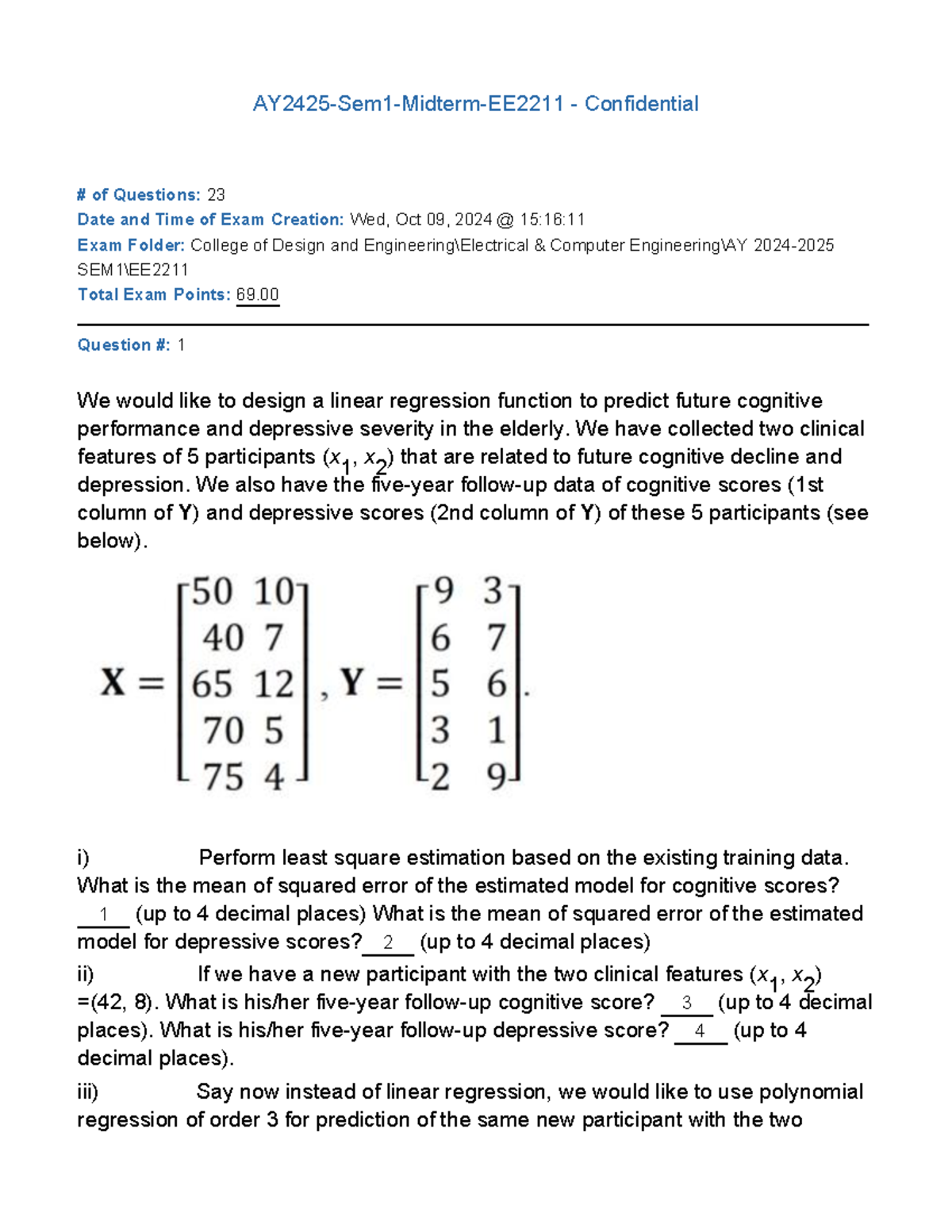 AY2425-Sem1-Midterm-EE2211 Ans - AY2425-Sem1-Midterm-EE2211 ...