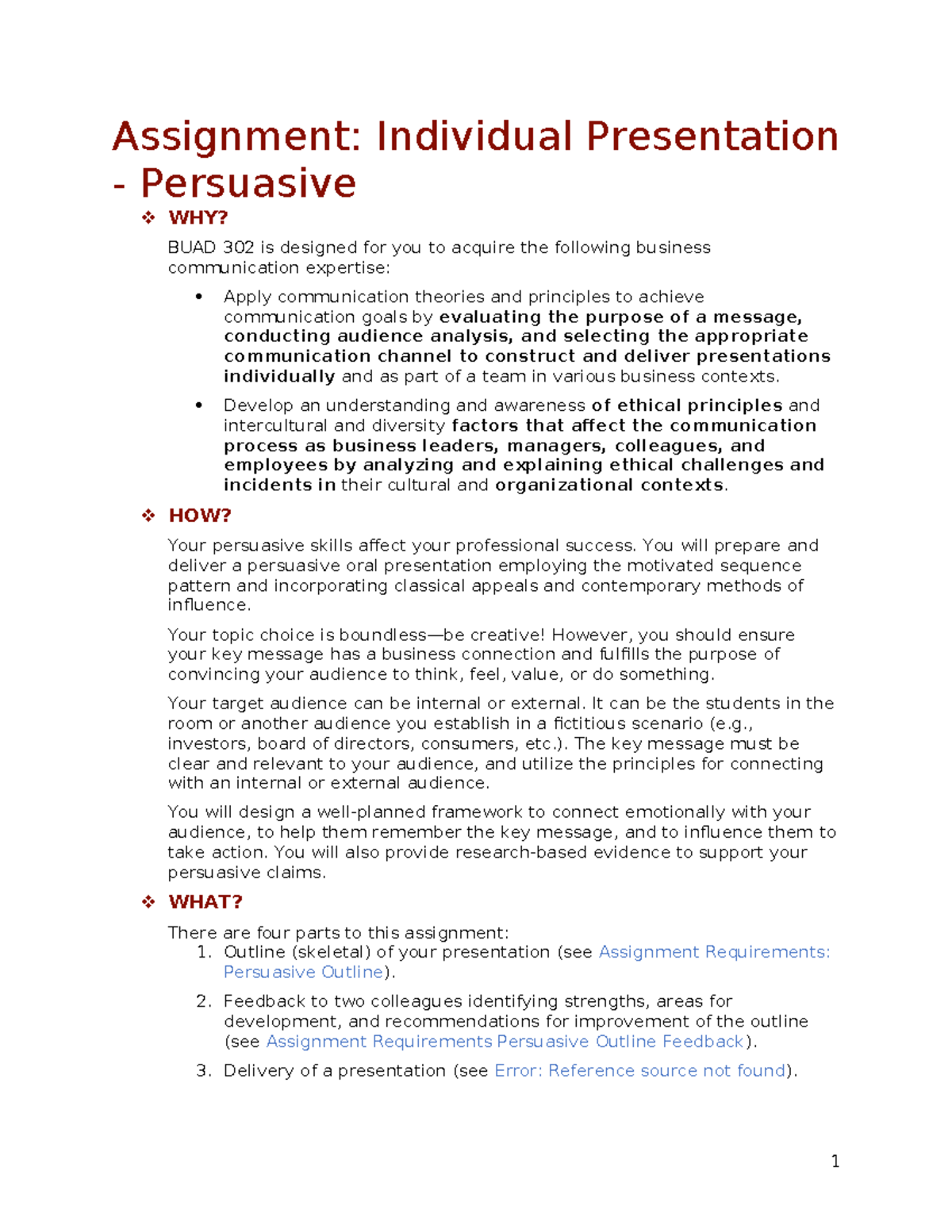 BUAD 302: Individual Persuasive Presentation Assignment Guide - Studocu