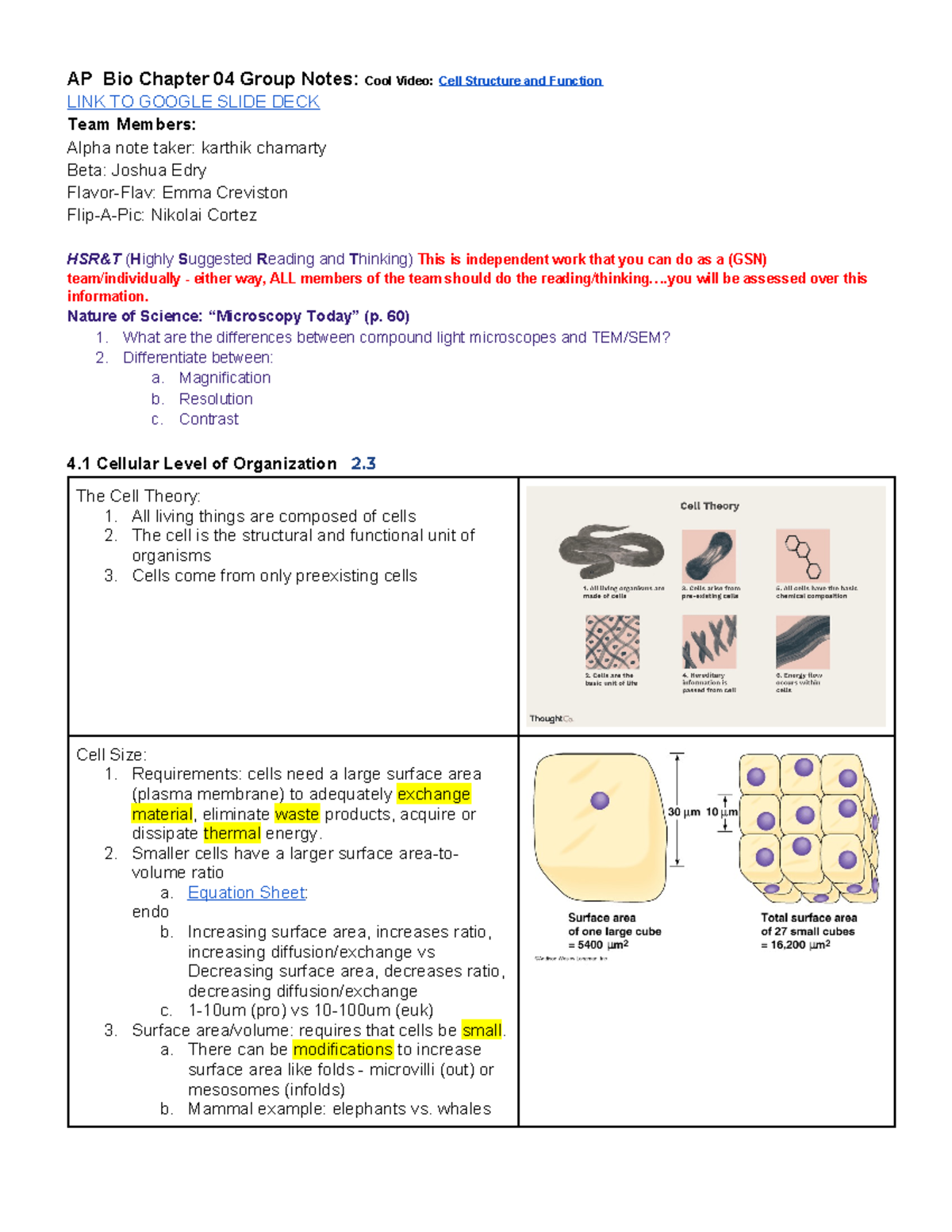AP Biology - Chapter 04 - Cell Structure and Function Notes - AP Bio ...