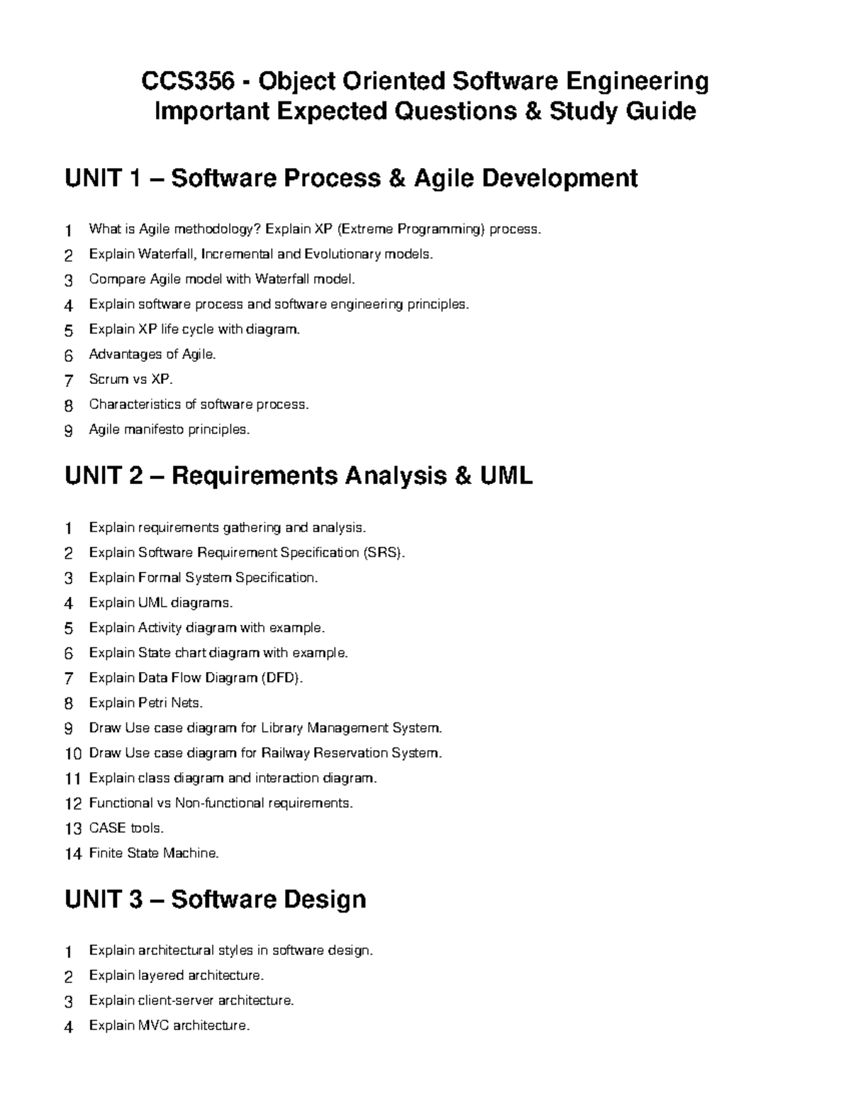 CCS356 Object Oriented Software Engineering: Key Questions Study Guide ...