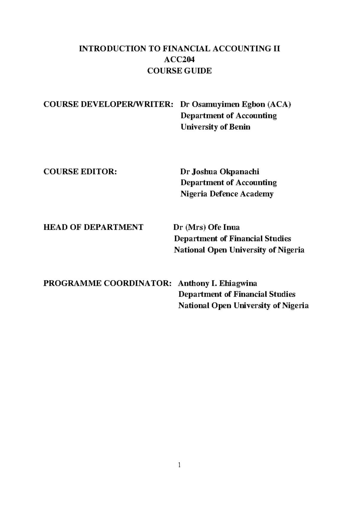 ACC204 - Course Guide for Introduction to Financial Accounting II - Studocu