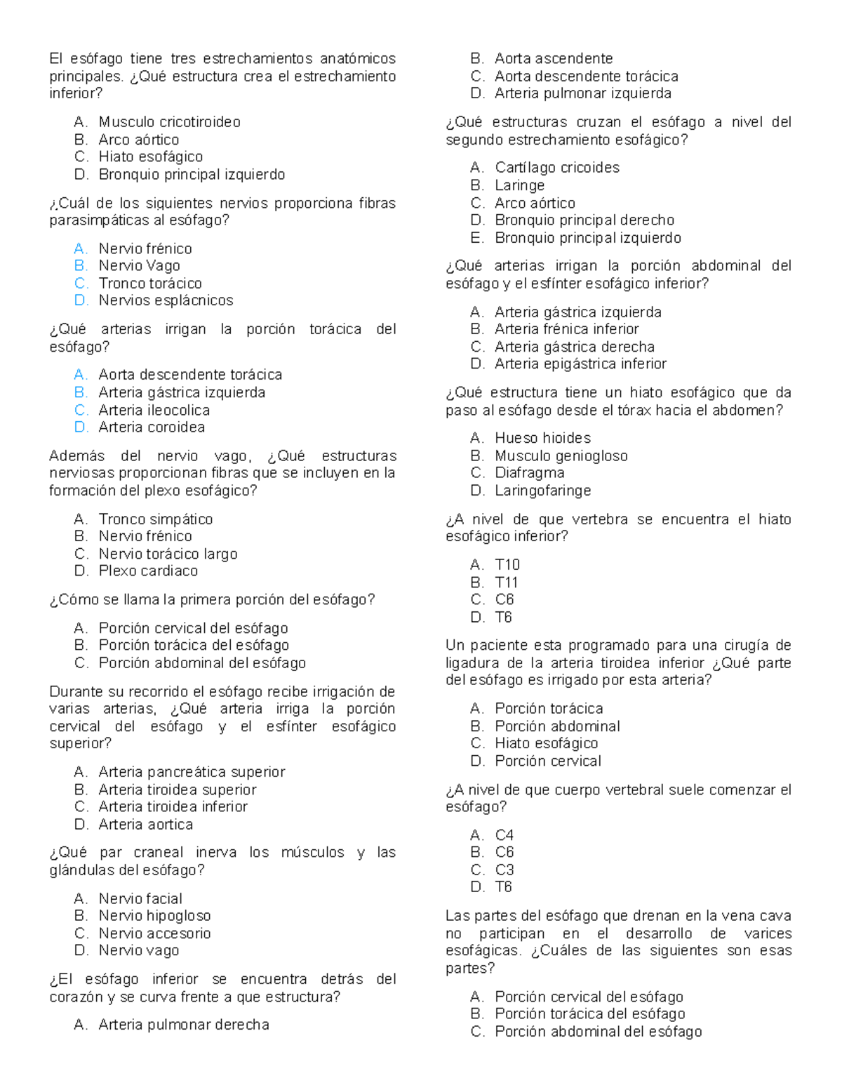 Guía de Repaso: Anatomía y Función del Esófago - Studocu