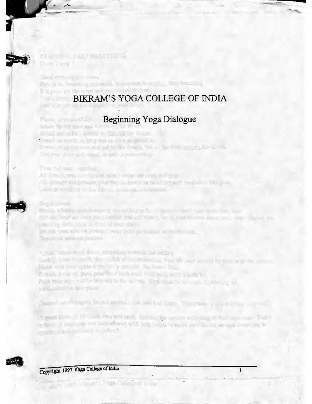 Bikram Yoga Dialogue - Beginning Techniques and Poses - Studocu