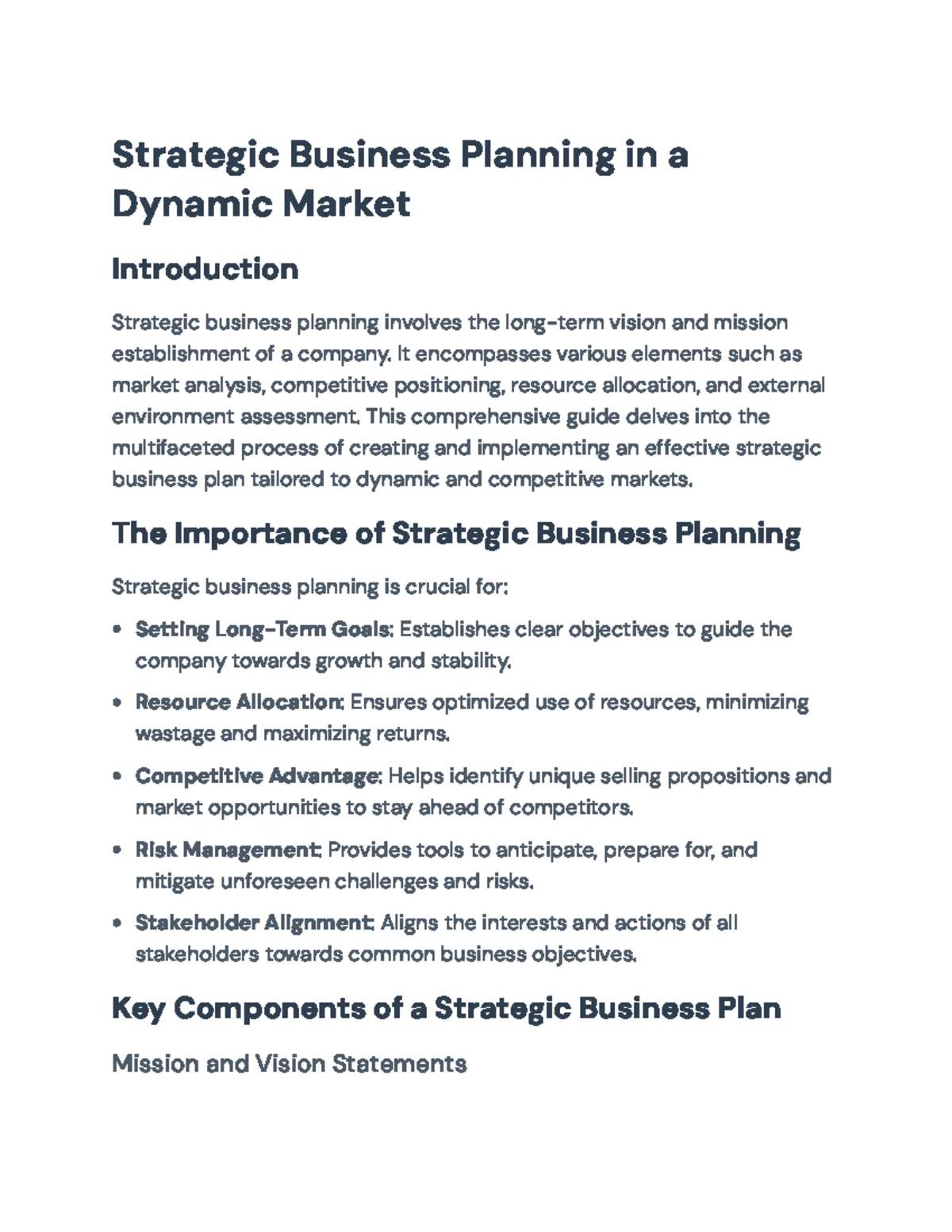 Strategic Business Planning: A Guide for Dynamic Markets - Strategic ...