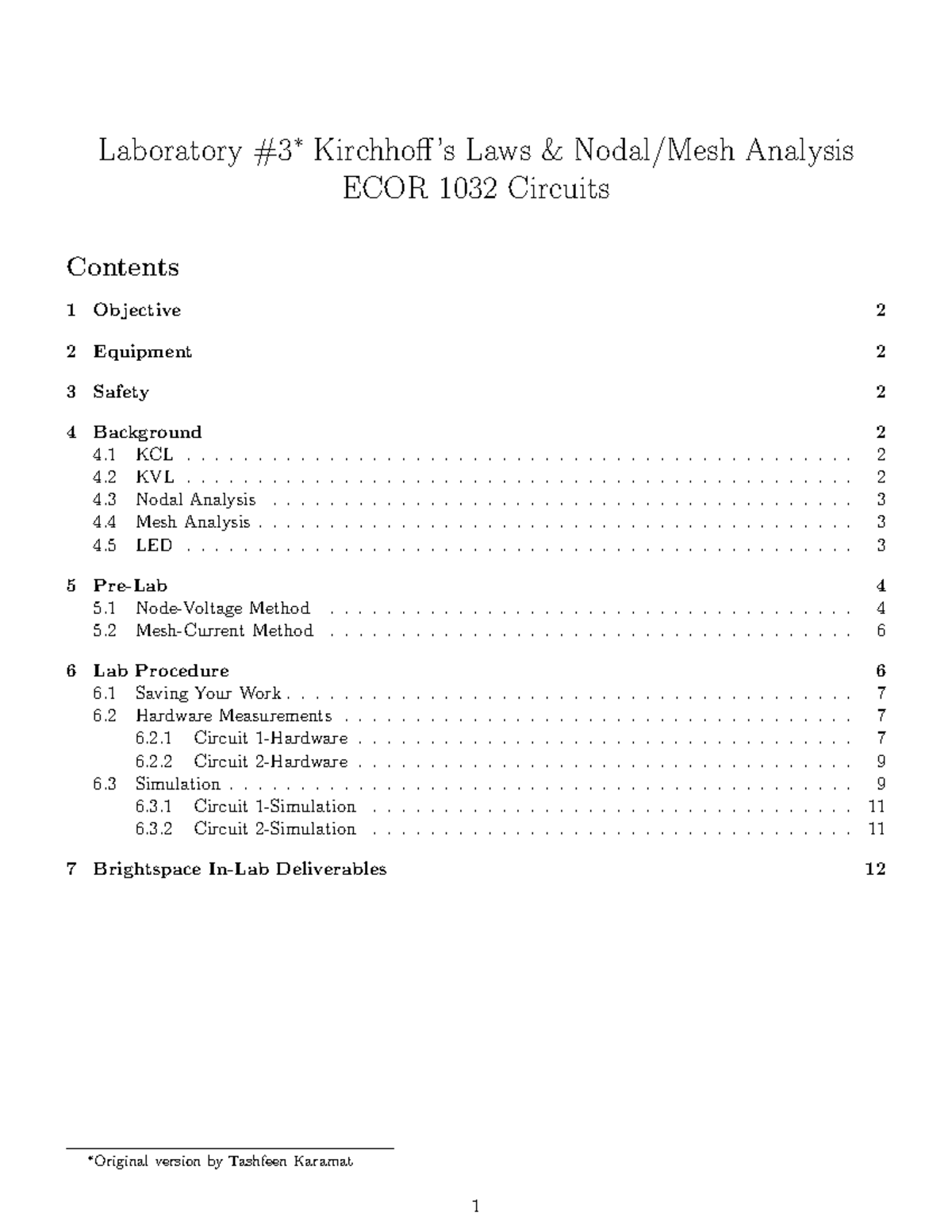ECOR 1032 Lab 3: Circuit Laws & Analysis Techniques - Studocu