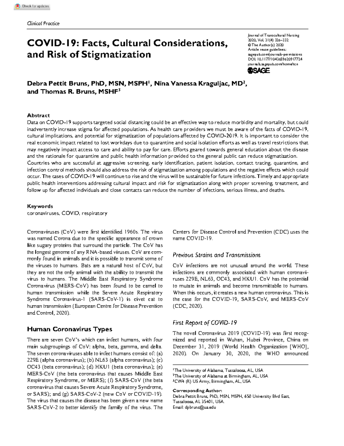 COVID-19: Cultural Impacts and Stigmatization - J Transcultural Nurs ...
