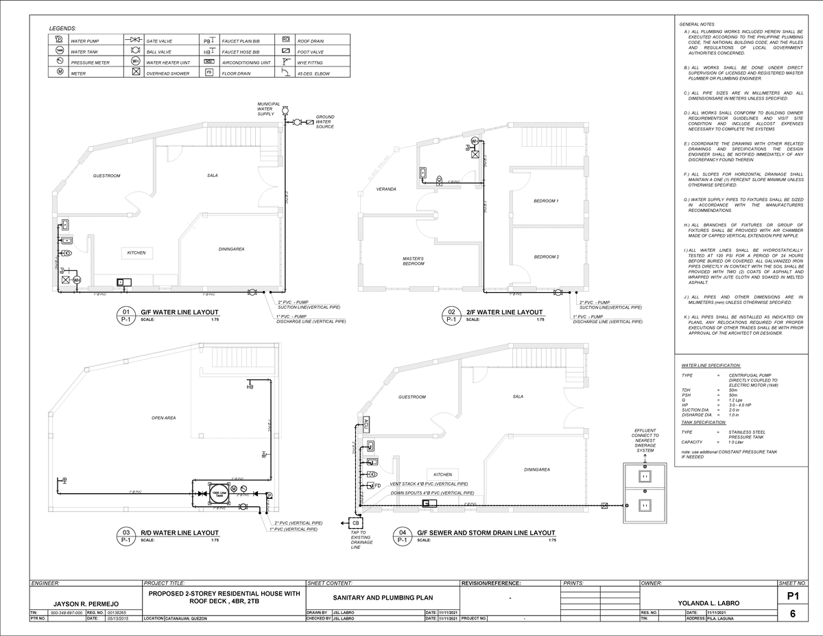 Sanitary and Plumbing Plan for Proposed 2-Storey Residence P-6 - Studocu