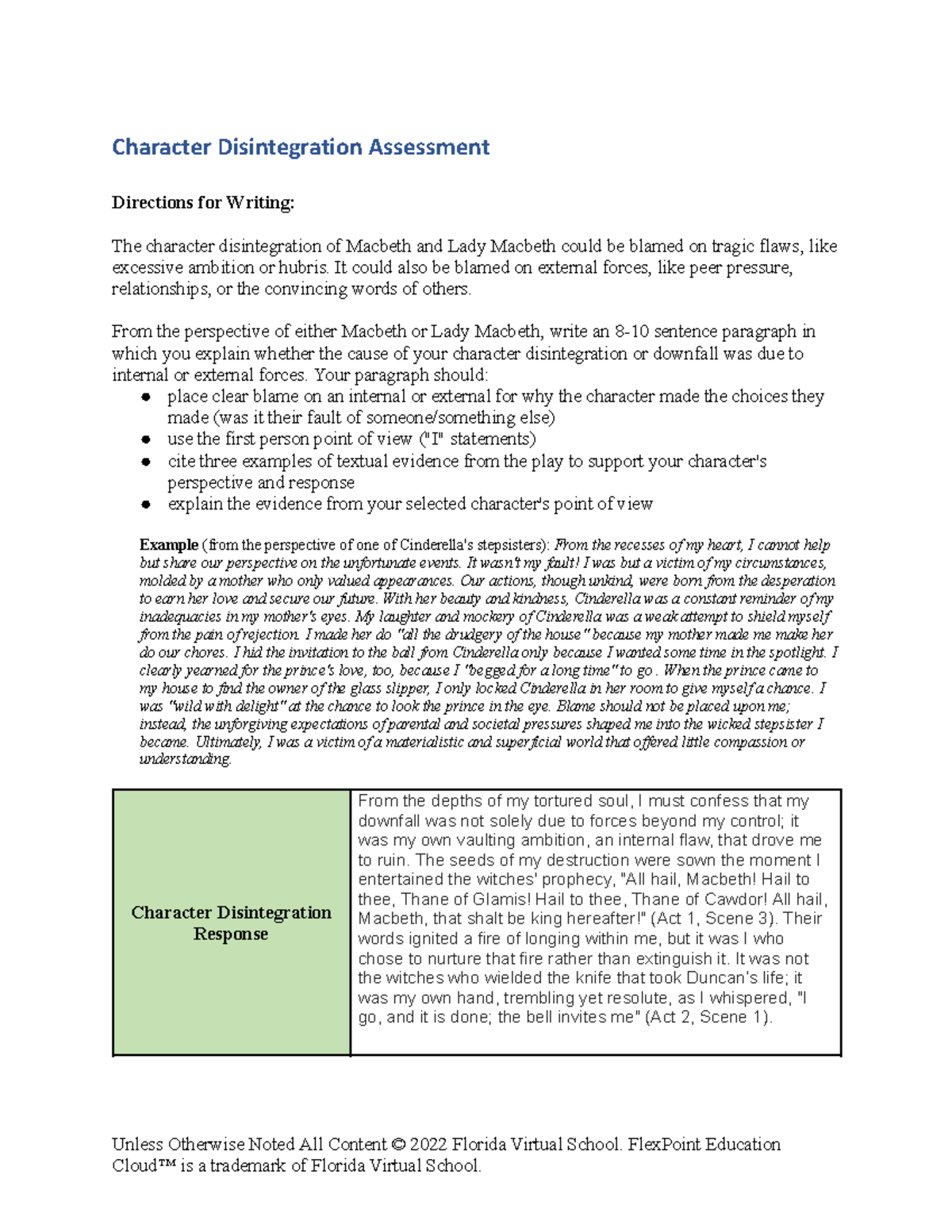 Ethan Fanning character disintegration rubric - Character ...