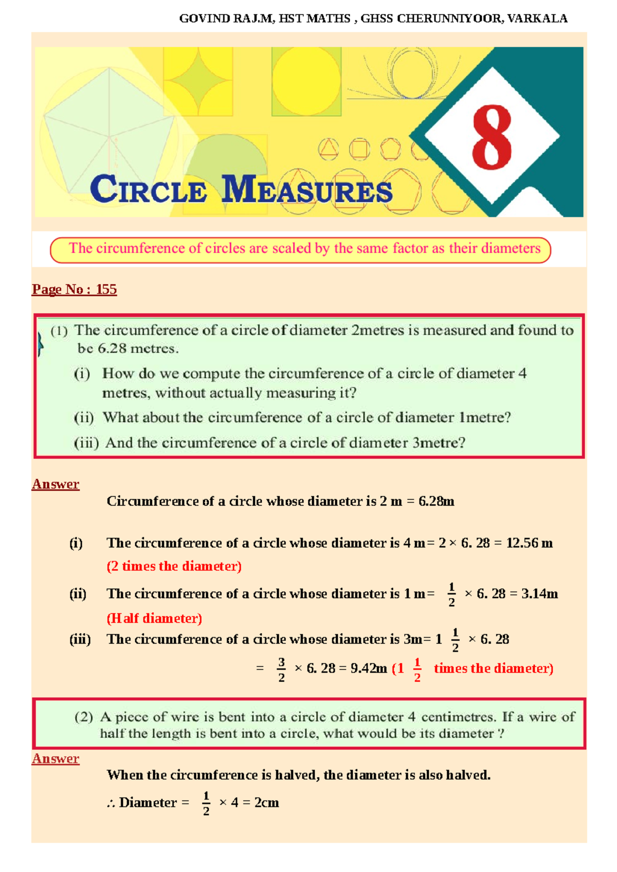 GOVIND RAJ.M, HST MATHS - Circumference & Area of Circles Notes - Studocu