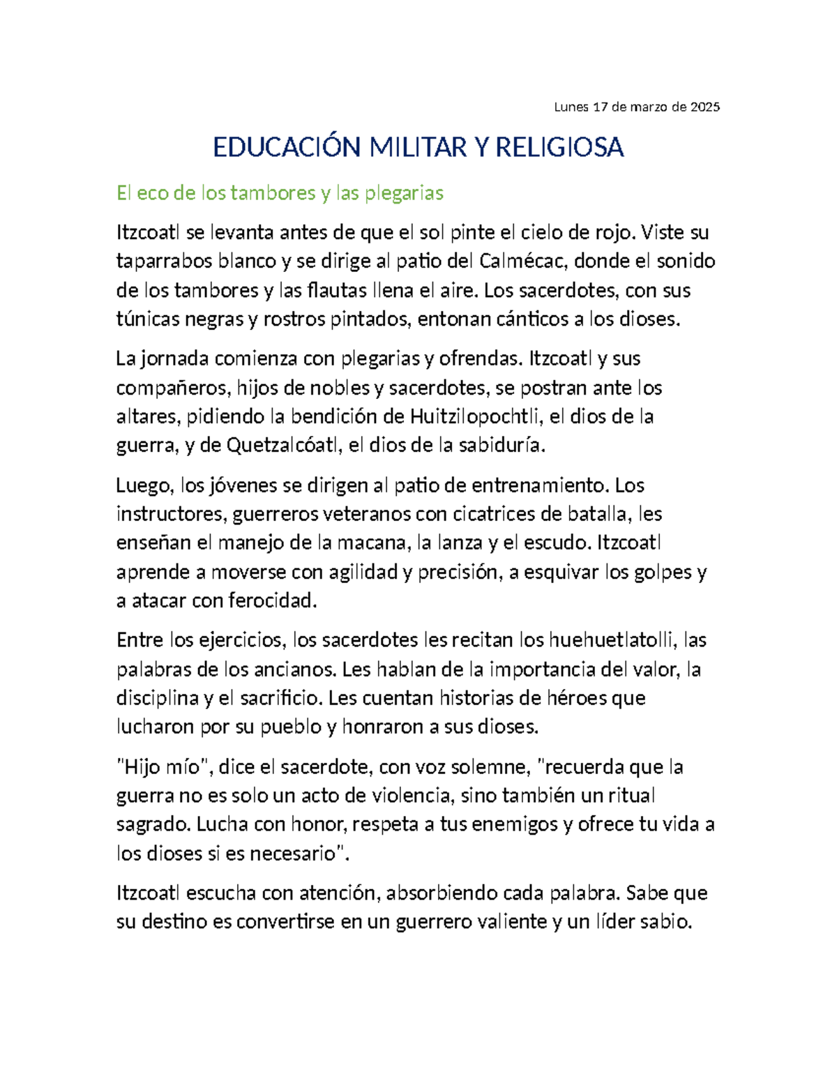 Educación Militar y Religiosa en el Calmécac: Un Viaje Ancestral - Studocu