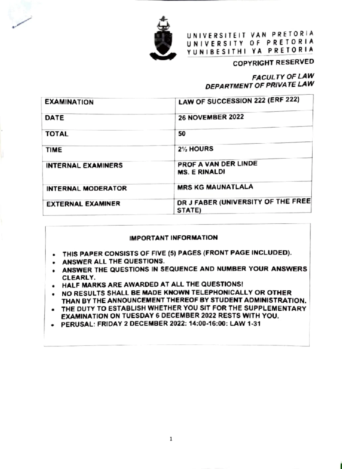 ERF 222 Final Exam Paper: Succession Law 2022 Insights and Guidelines - Studocu
