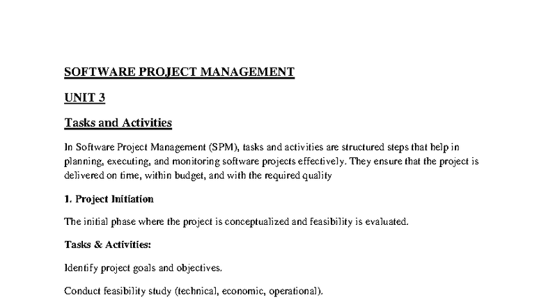 SPM-UNIT 3 Part A - SPM - SOFTWARE PROJECT MANAGEMENT UNIT 3 Tasks and Activities In Software ...