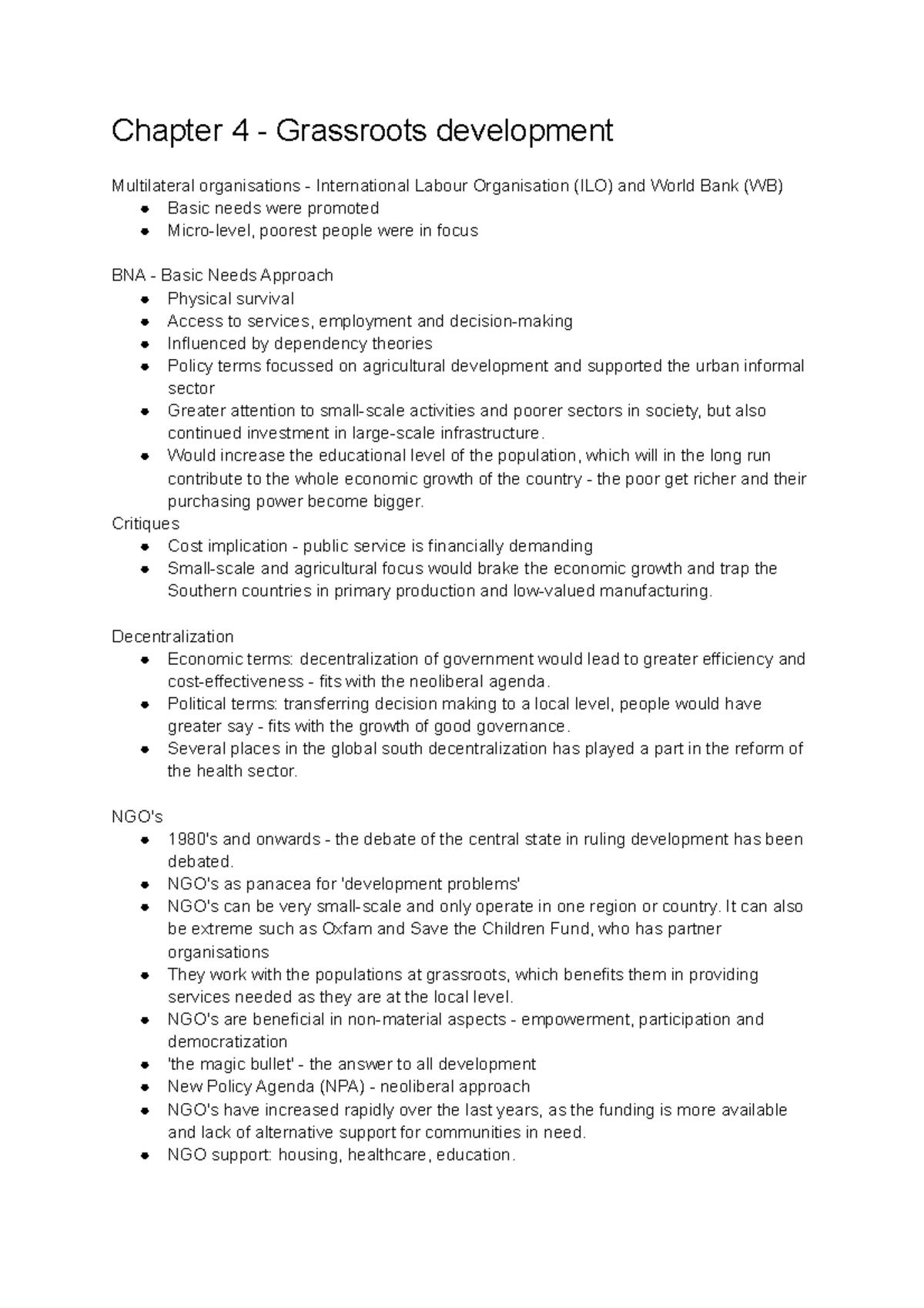 Chapter 4 - Grassroots Development and NGOs in Global Context - Studocu