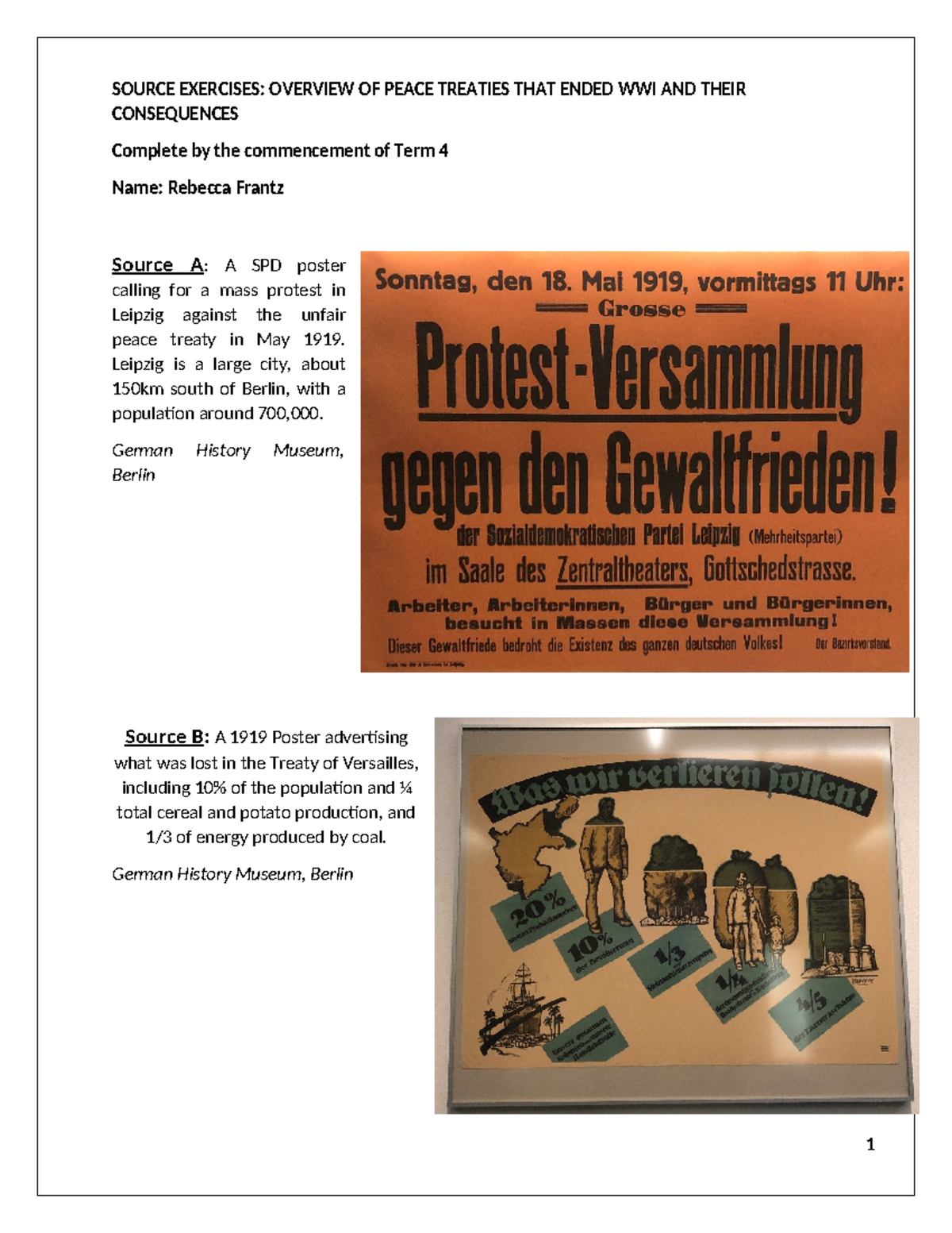 WWI Peace Treaties: Consequences & Perspectives - Source Analysis - Studocu