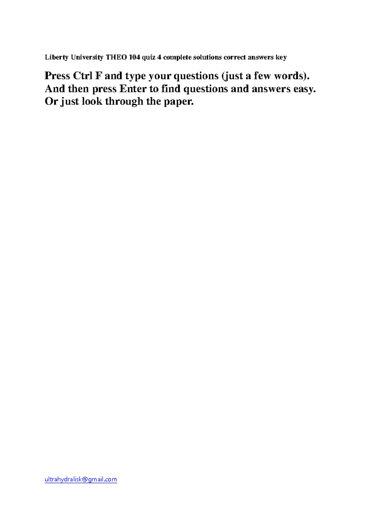 THEO 104 quiz 1 correct answers - Liberty University THEO 104 Quiz 1 ...