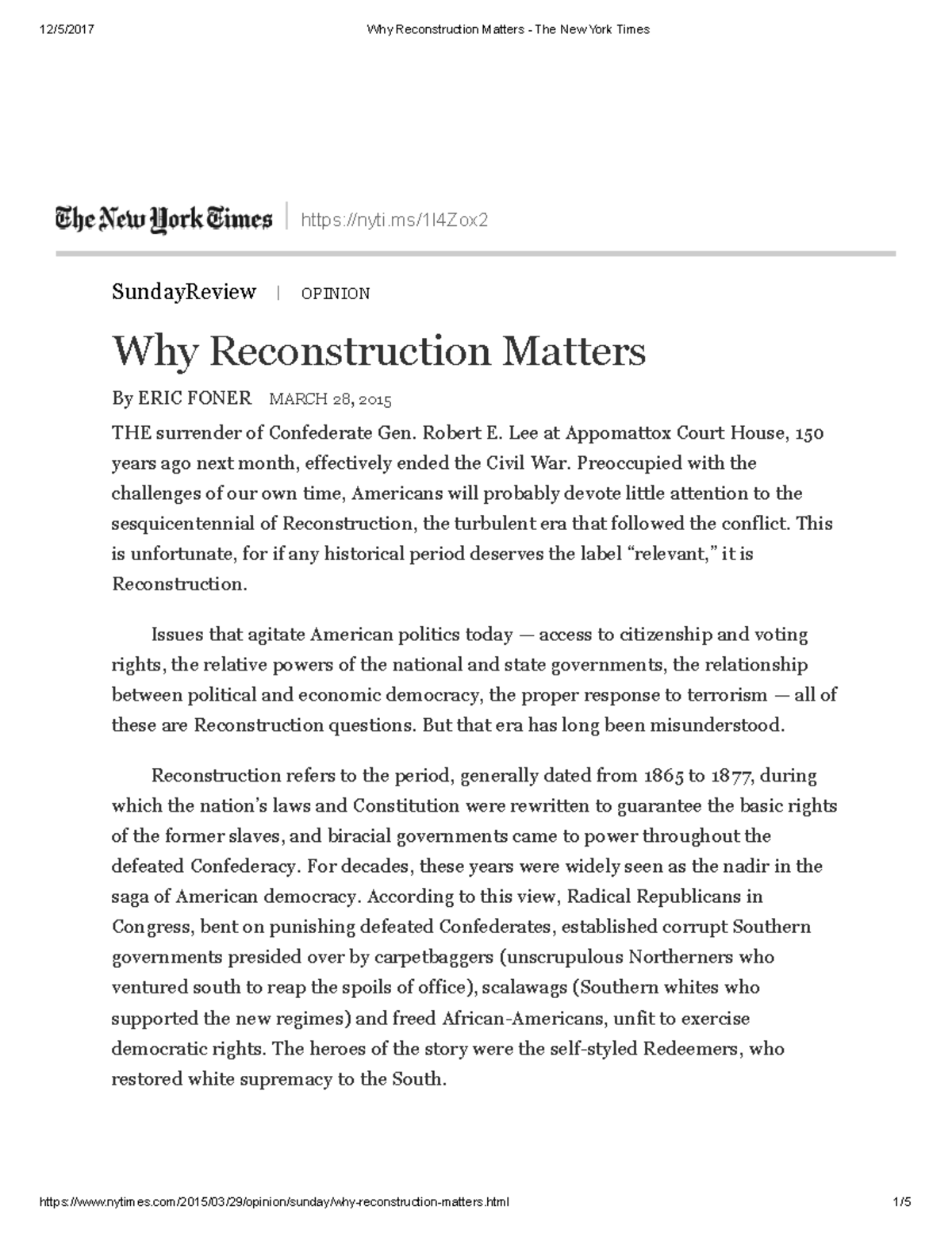 Why Reconstruction Matters: A Critical Review of Its Impact and Legacy ...